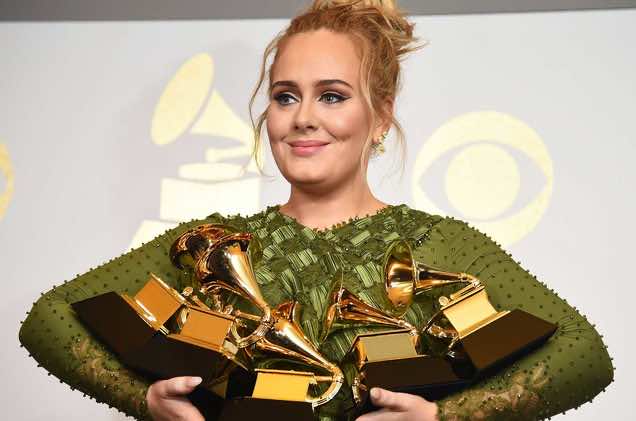 Adele Tops with 5 Grammy Awards